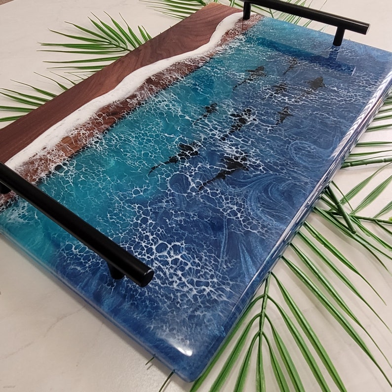 Walnut Blue & Teal Epoxy River W/ Shark Charcuterie Board - Etsy