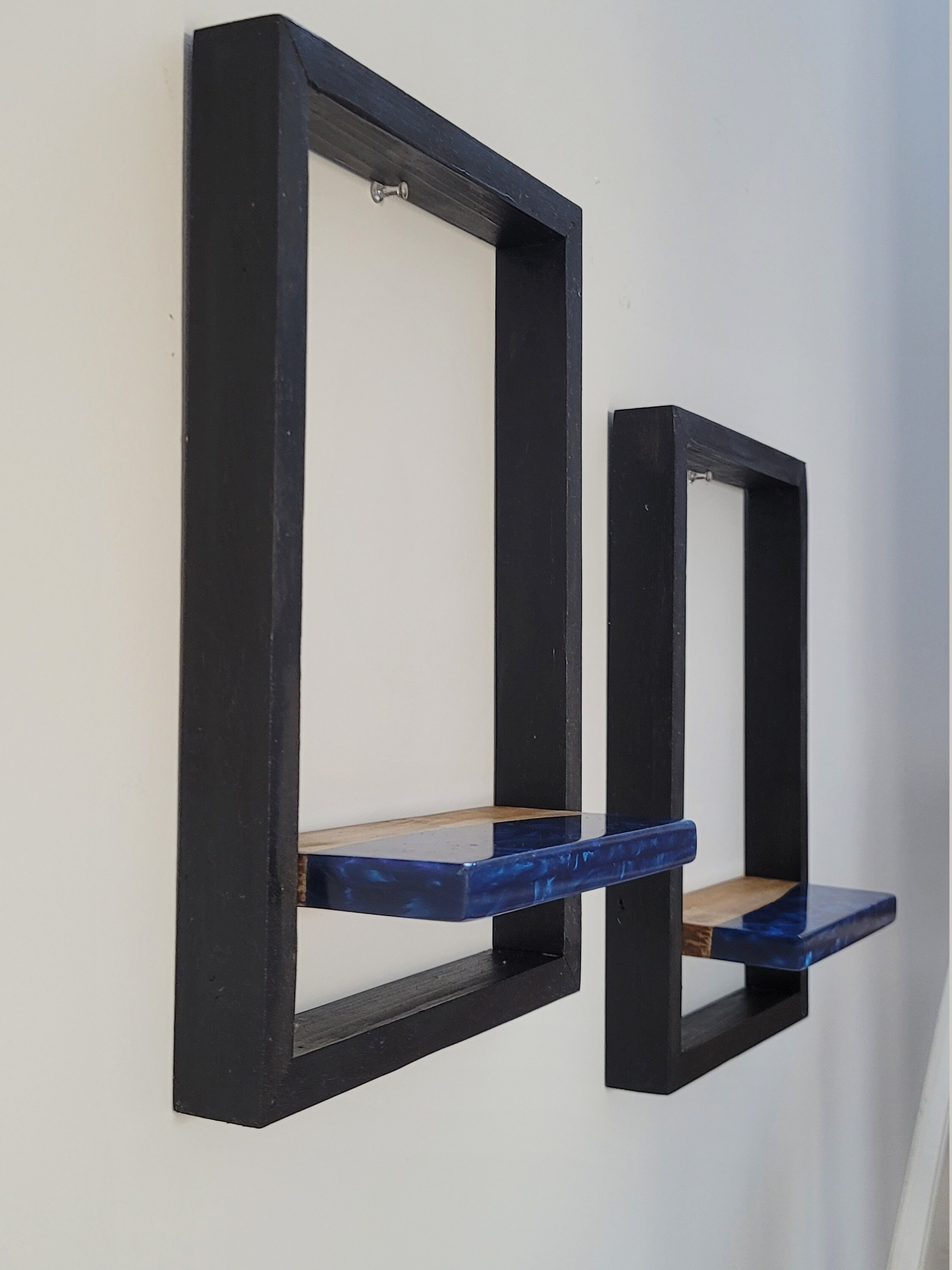 Deep Blue Epoxy Floating Shelves with Black Frame Set of 2 | Etsy