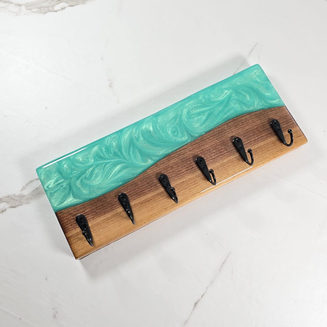 Seafoam Green Epoxy River Key Ring Holder Wall Mounted - Etsy