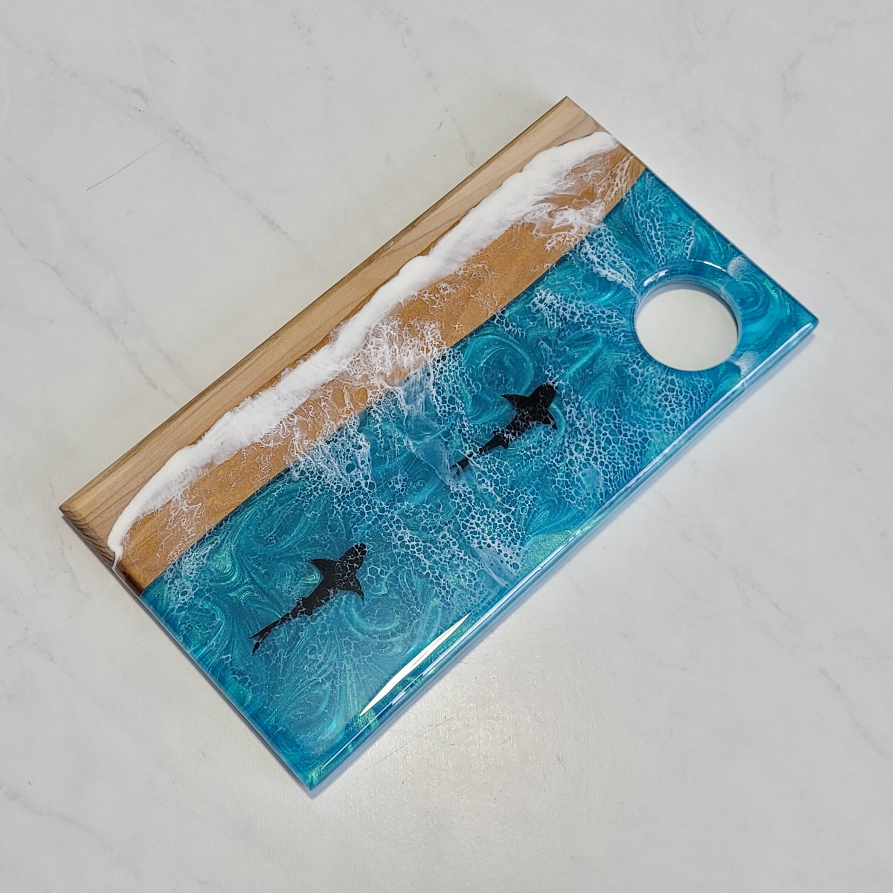 Sneaky Shark Epoxy River Charcuterie Board w/ Ocean Waves | Etsy