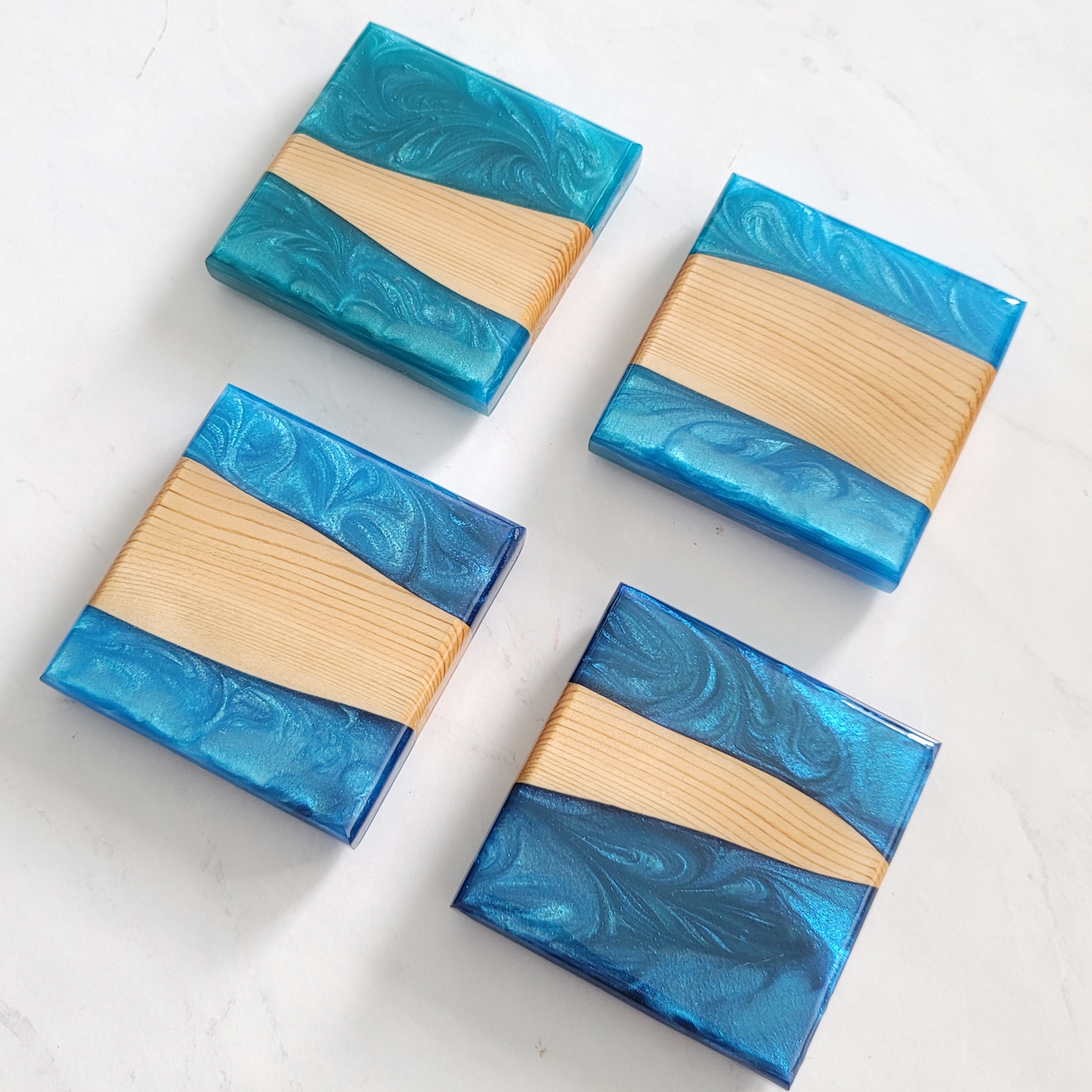 Epoxy Coasters Dark Blue Teal Epoxy Set of 4 | Etsy