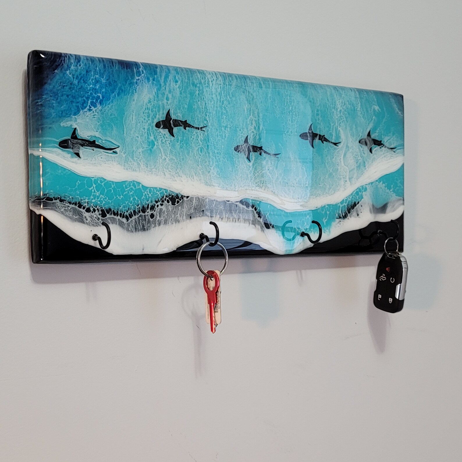 Black Ocean Wave Epoxy Resin Key Hook - Etsy