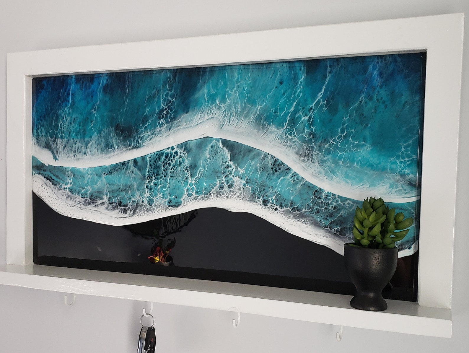 Black Beach Ocean Wave Epoxy Entryway Key Ring Shelf White - Etsy