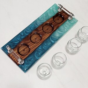 Walnut W/ Turquoise Epoxy River Flight Set | Bourbon Flight | Beer ...