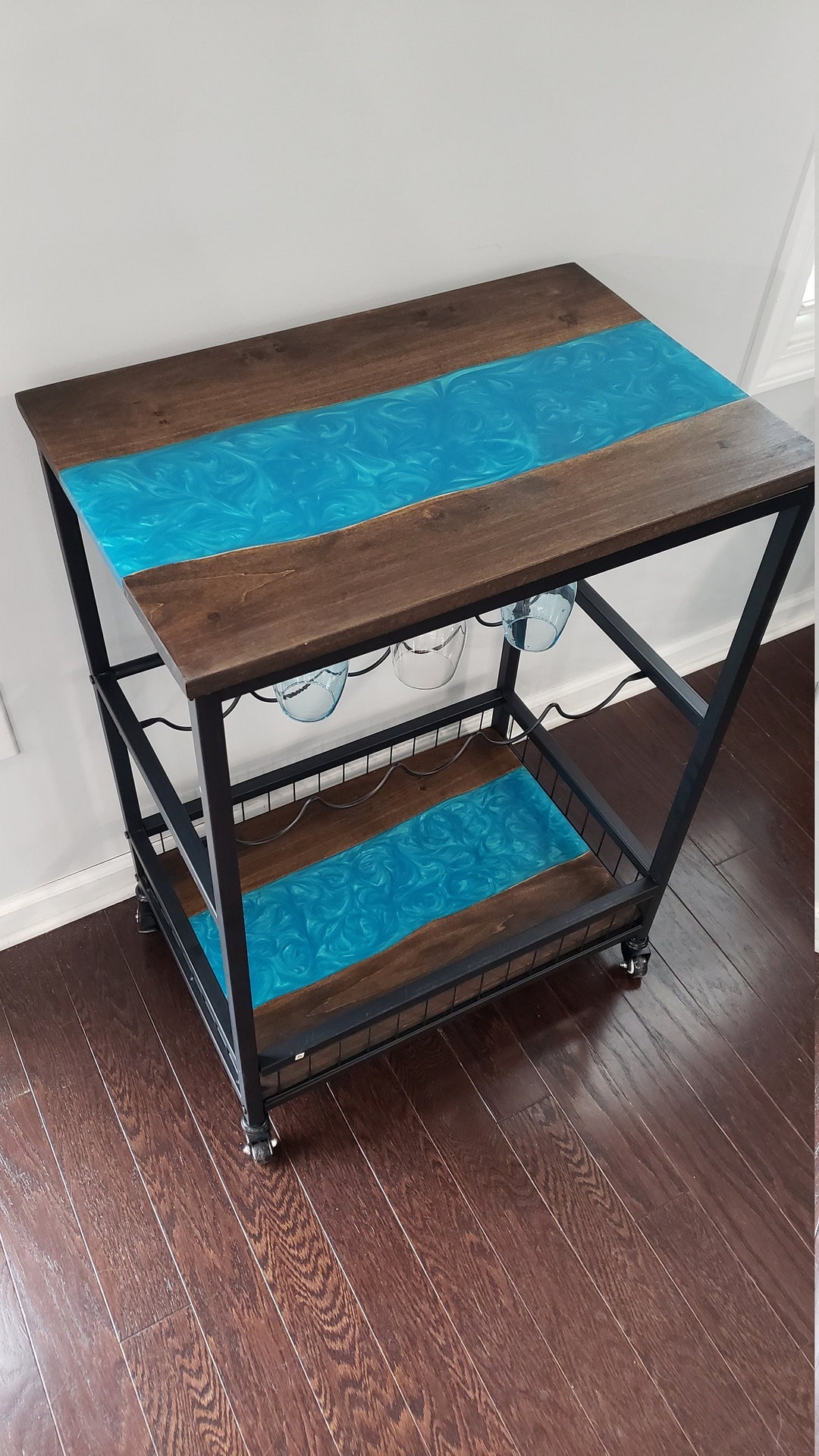 Turquoise Blue Epoxy River Bar Cart - Etsy