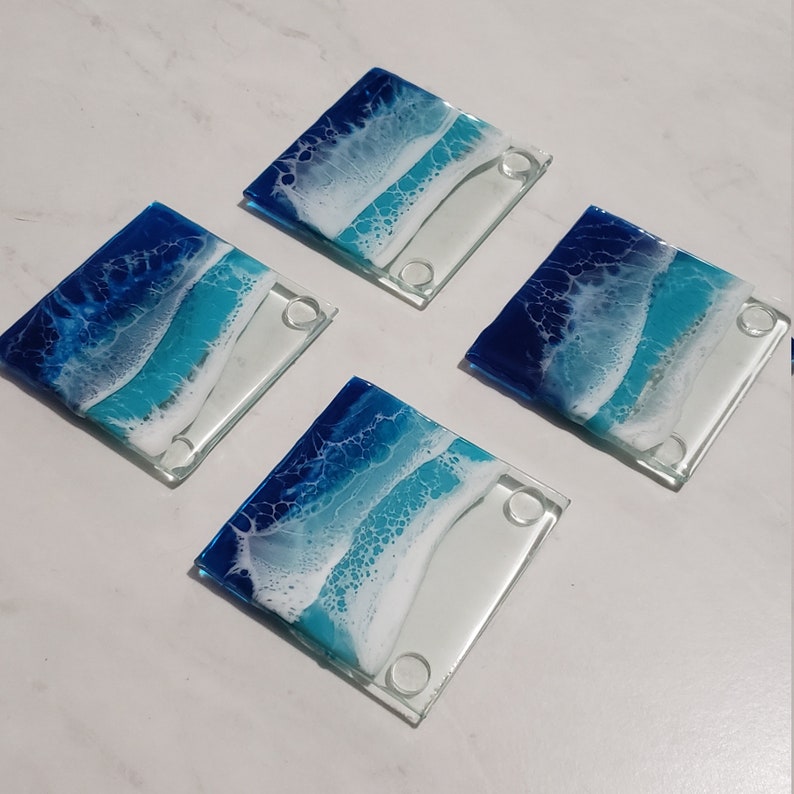 Ocean Wave Glass Coasters Set of 4 - Etsy