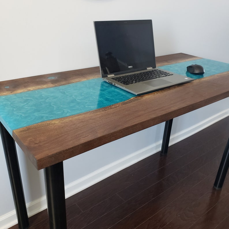 Walnut Turquoise Epoxy River Computer Desk | Etsy