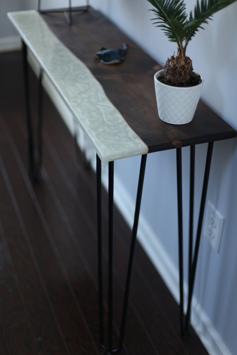 Epoxy River Table Pearl White Epoxy Edge Entryway Table - Etsy