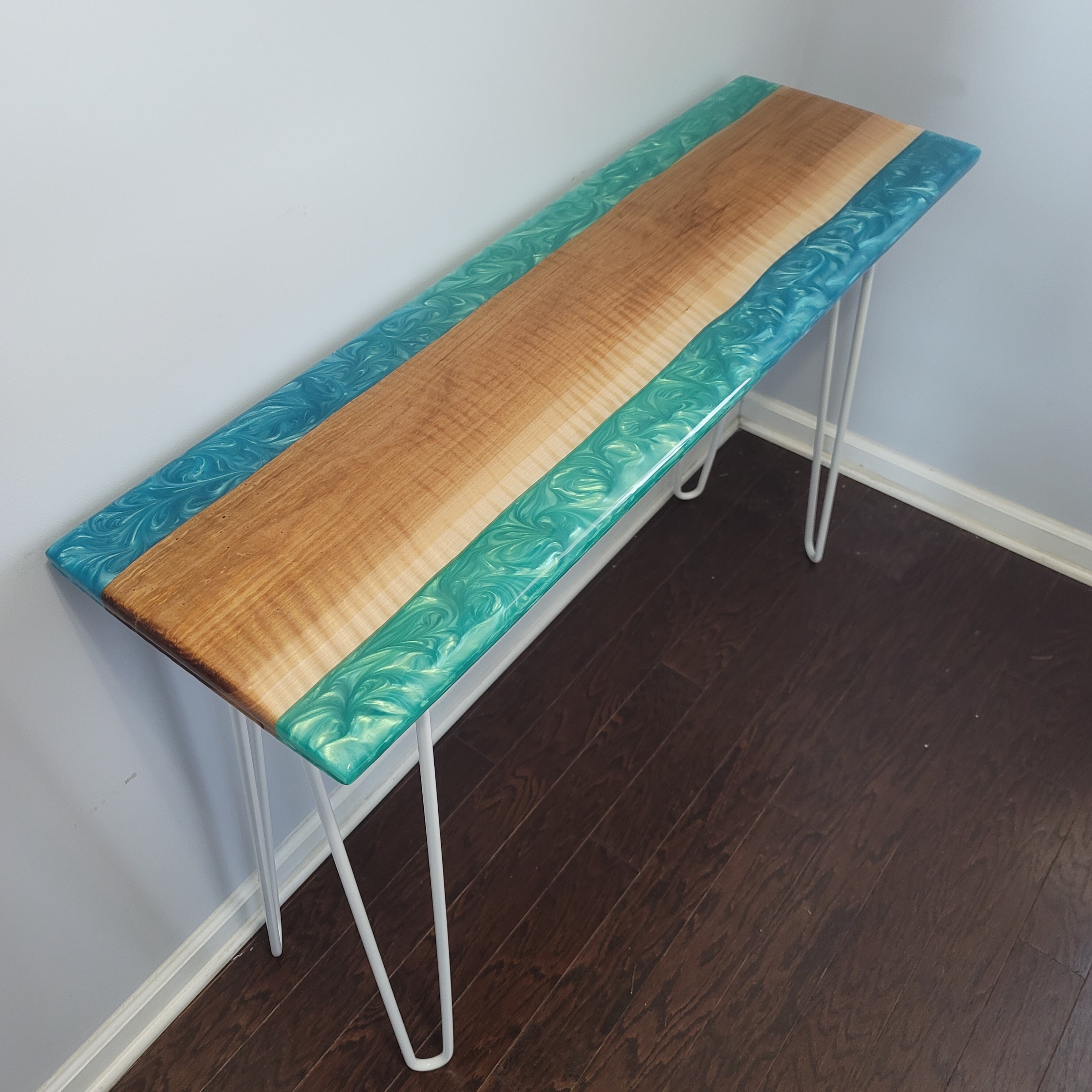 Maple Epoxy River Console Table With White Hairpin Legs - Etsy