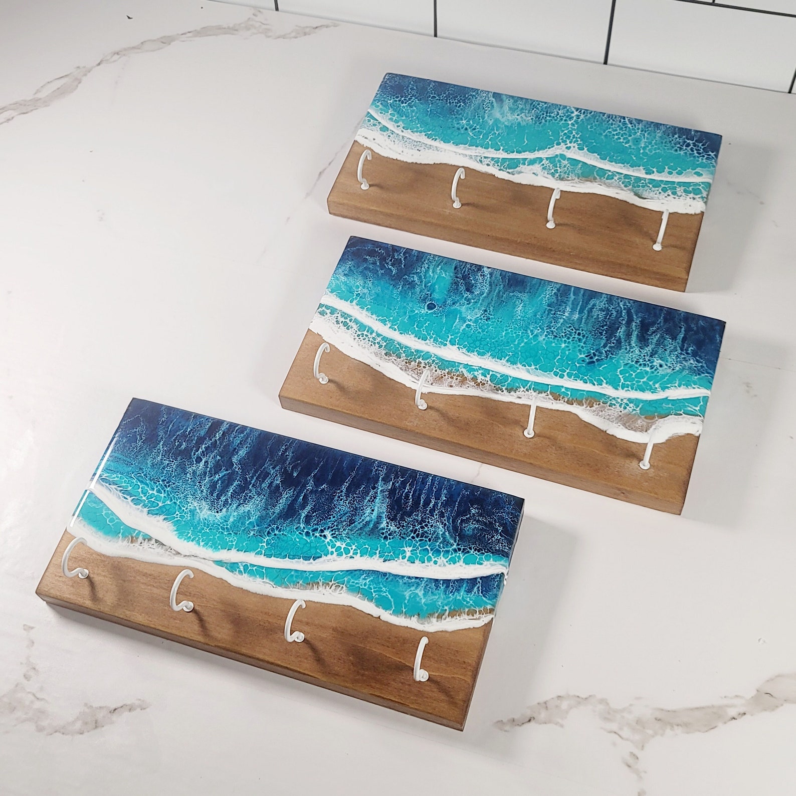 Ocean Wave Epoxy Key Ring Holder - Etsy UK