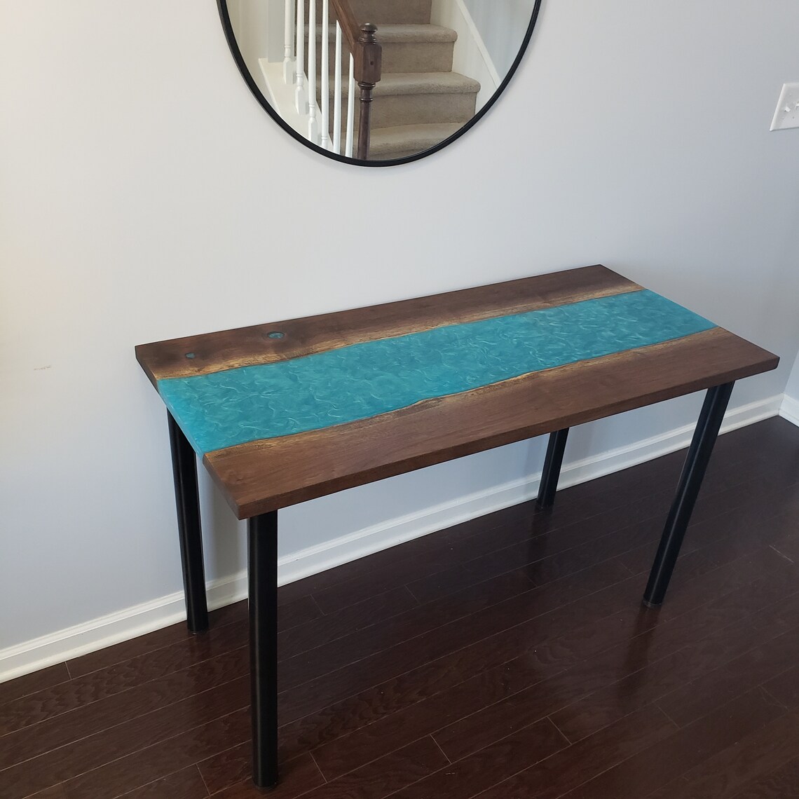 Walnut Turquoise Epoxy River Computer Desk | Etsy
