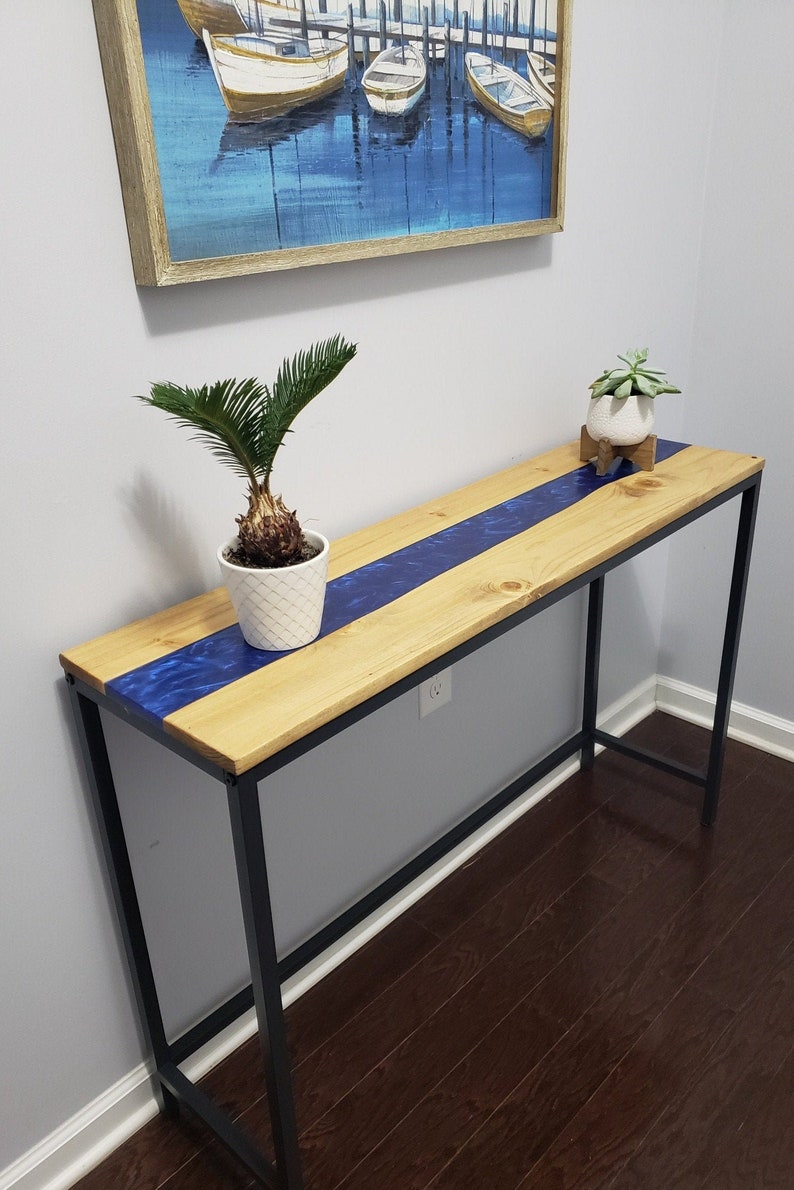Pacific Blue Epoxy River Console Table With Black Metal Legs - Etsy