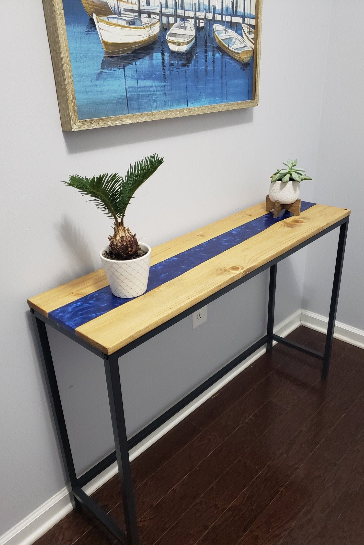 Pacific Blue Epoxy River Console Table With Black Metal Legs | Etsy