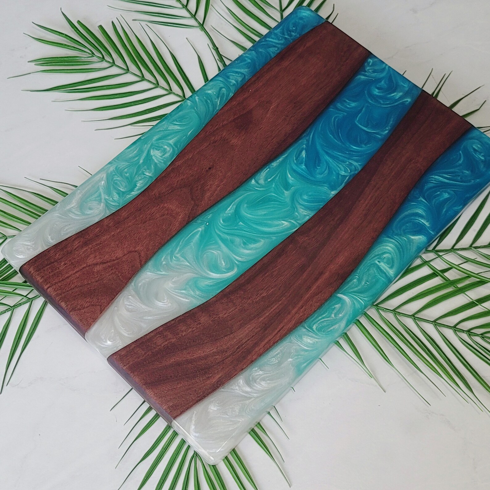 Walnut Wood With White & Teal Epoxy Resin River Charcuterie - Etsy