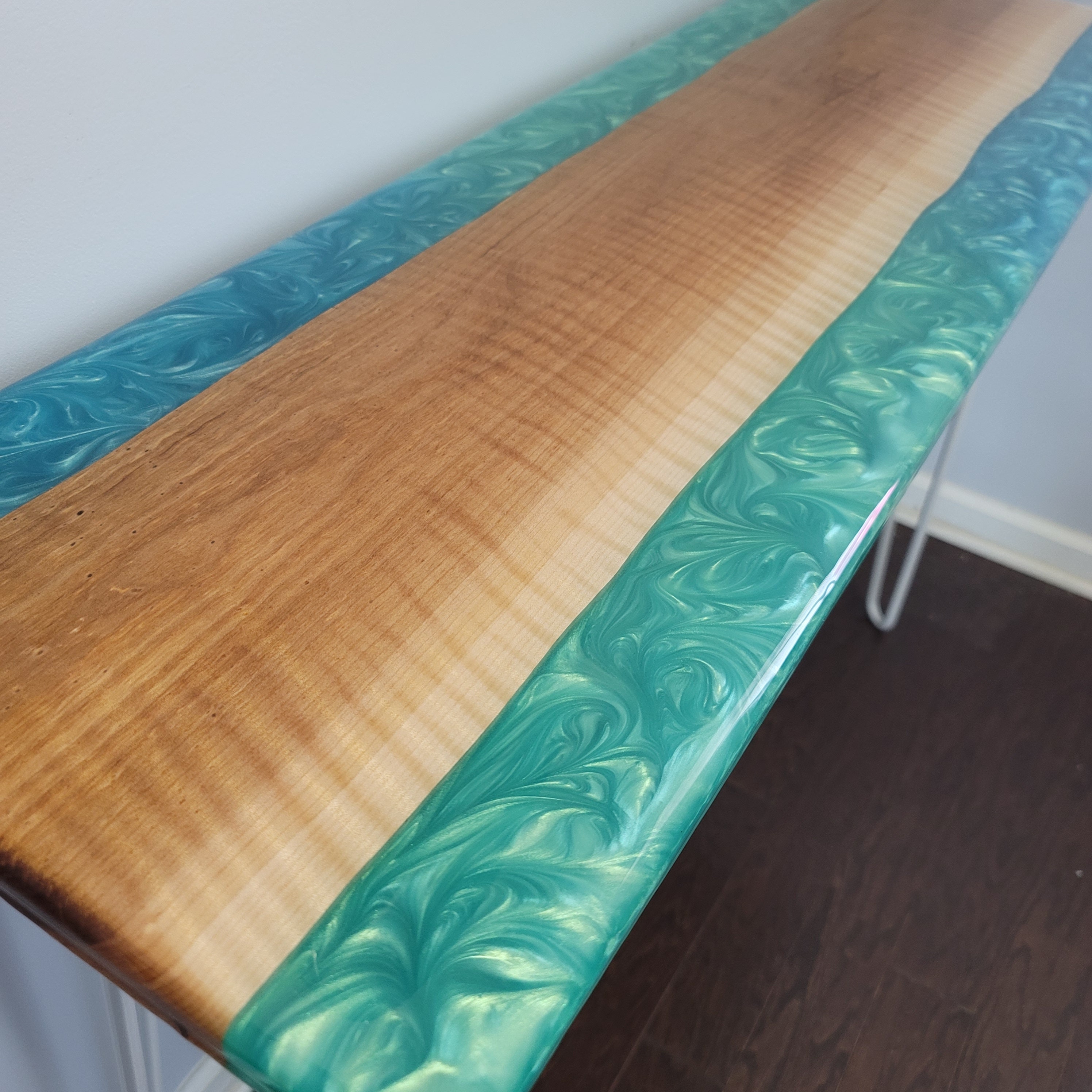 Maple Epoxy River Console Table With White Hairpin Legs - Etsy