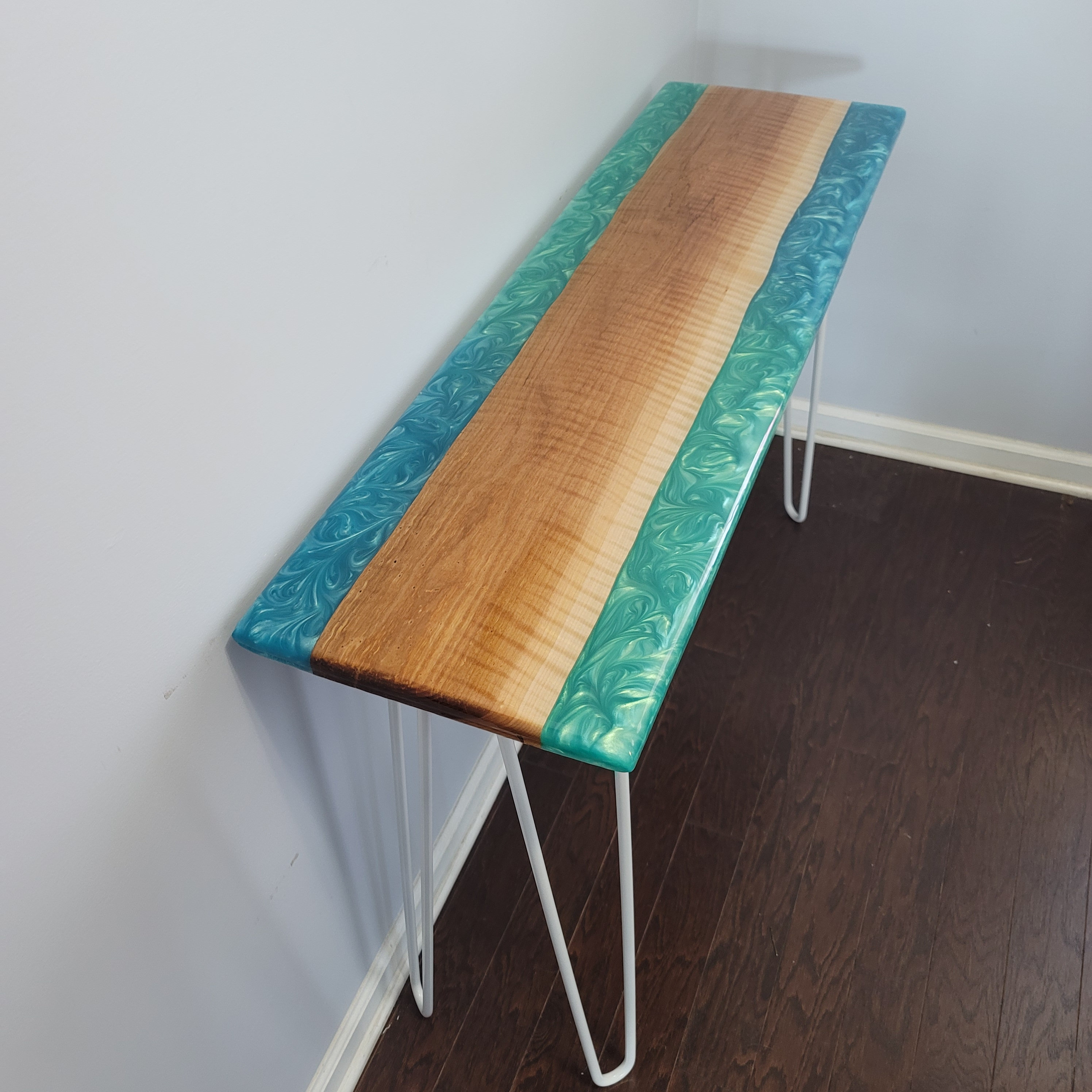 Maple Epoxy River Console Table With White Hairpin Legs - Etsy