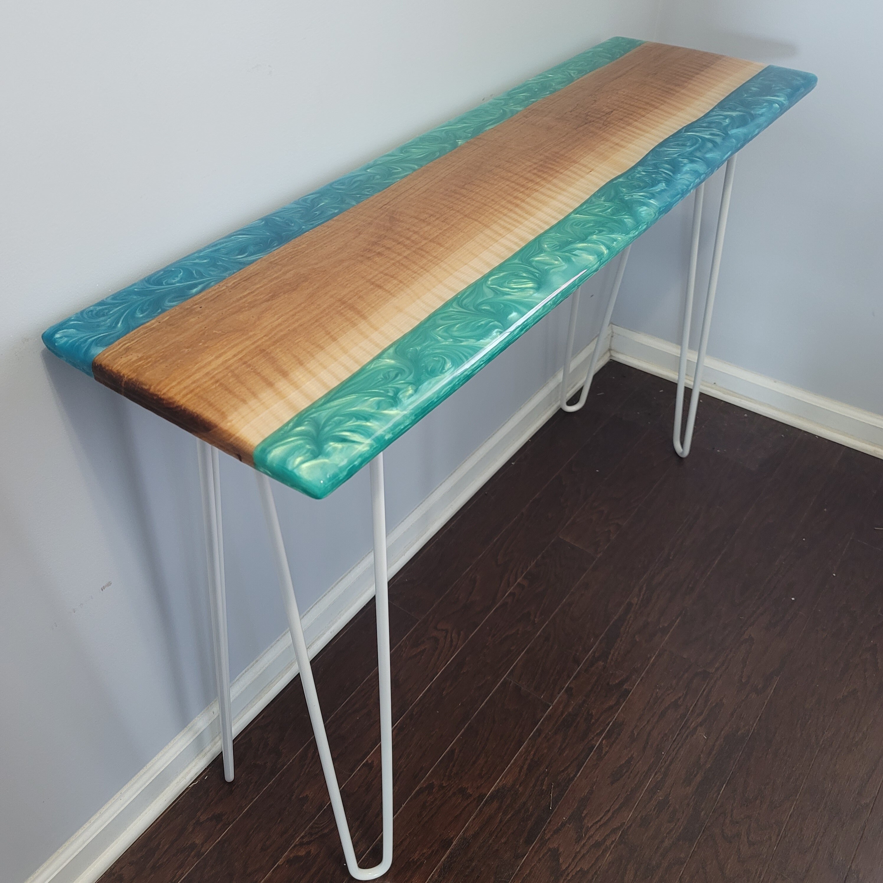 Maple Epoxy River Console Table With White Hairpin Legs - Etsy