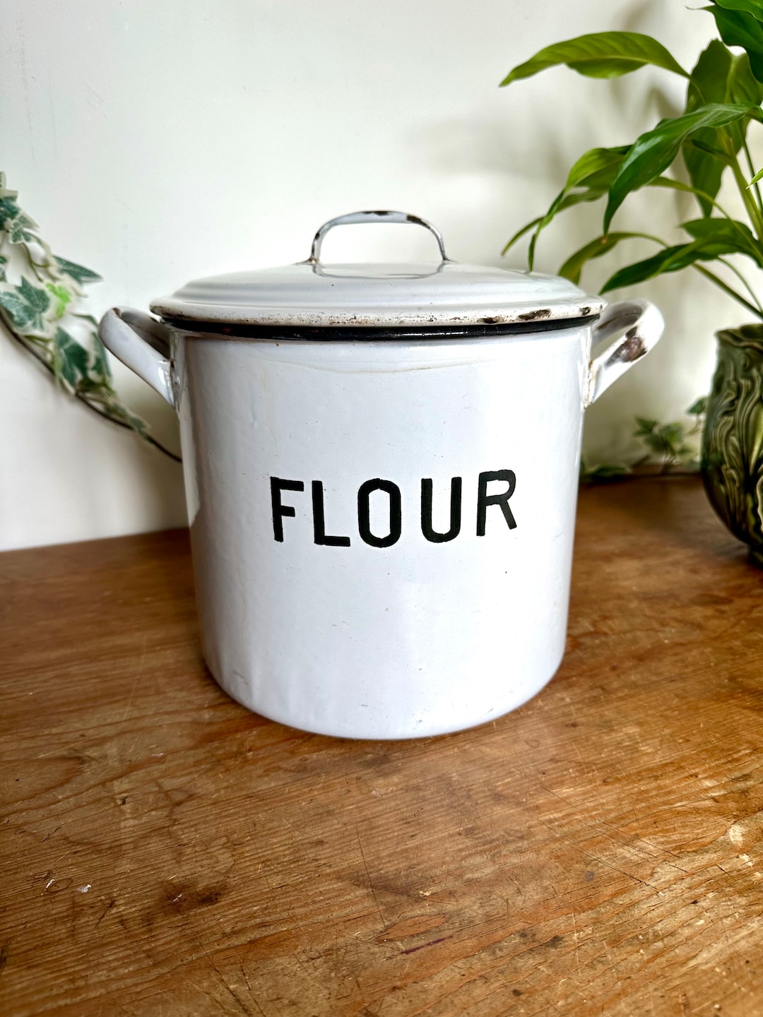 Vintage Enamel Flour Bin Flour Pot Vintage Enamel Pot Home Baking ...