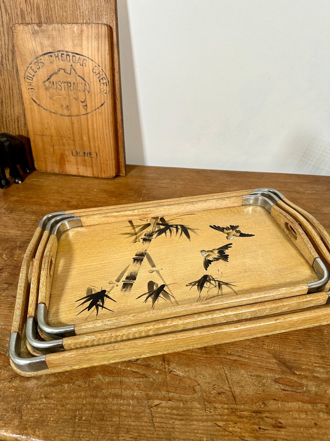 Vintage Set of 3 Chinese Style Painted Wooden Trays Small Breakfast ...