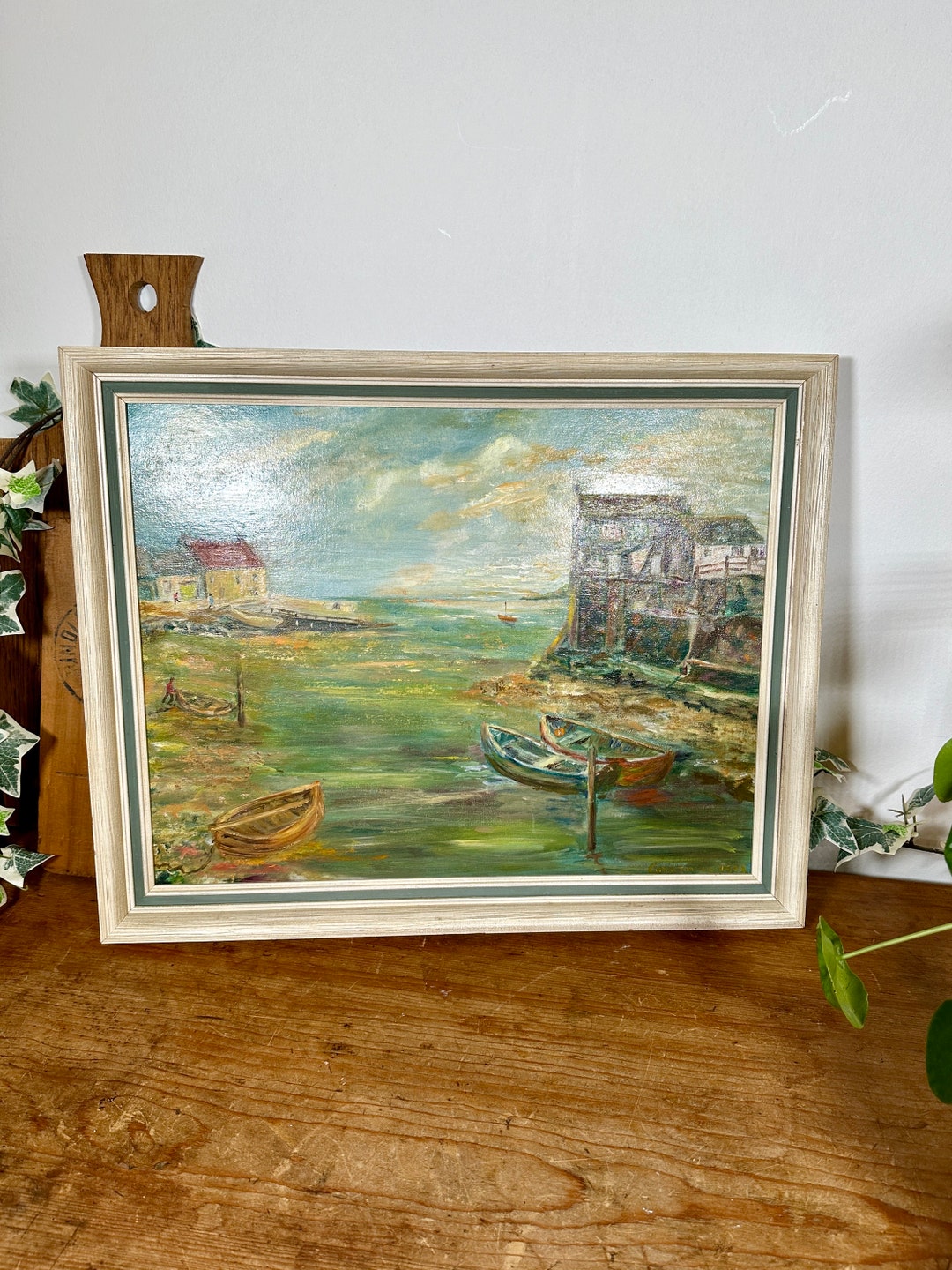 Vintage Harbour Scene in Oil by Constance Vintage Harbour Artwork ...