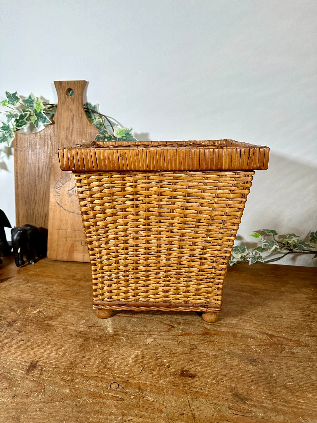 Vintage Wicker Bin Wicker Paper Bin Wicker Log Basket Vintage Wicker ...