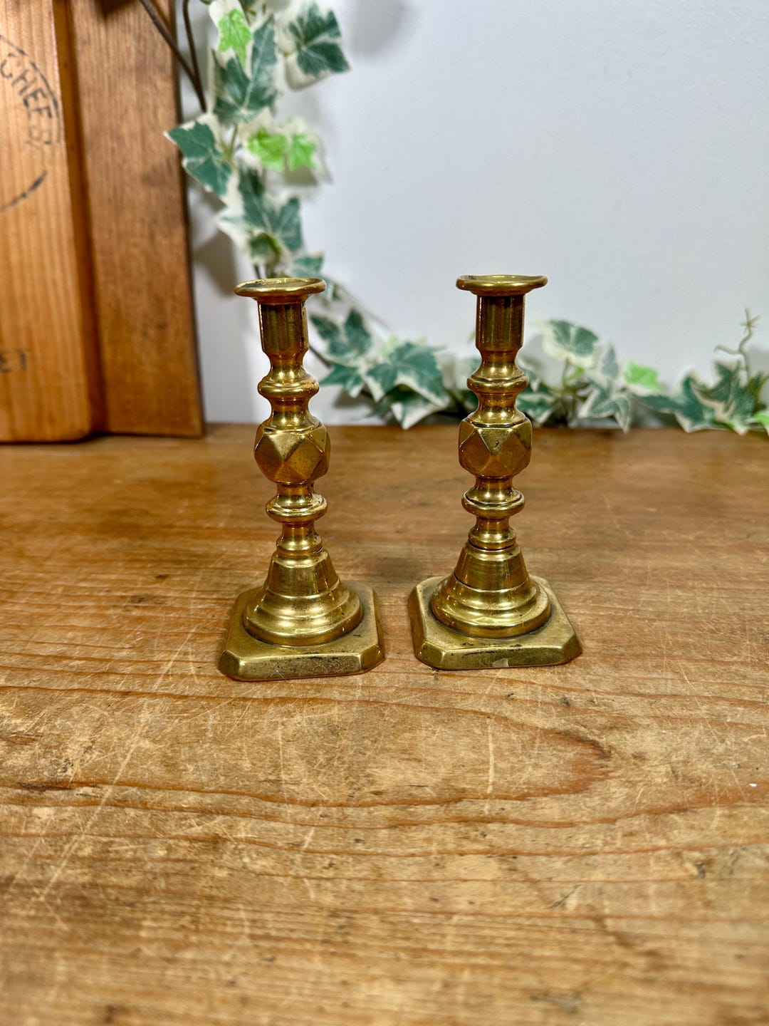 Pair of Mini Vintage Brass Candlesticks: Aged Patina - Etsy