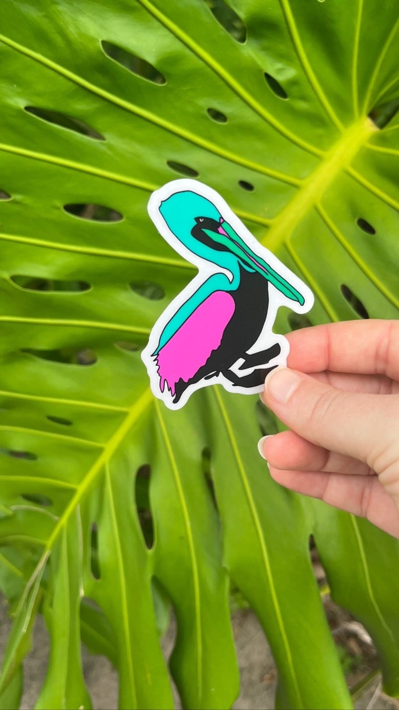 Tropical Pelican Sticker (clear) - Etsy