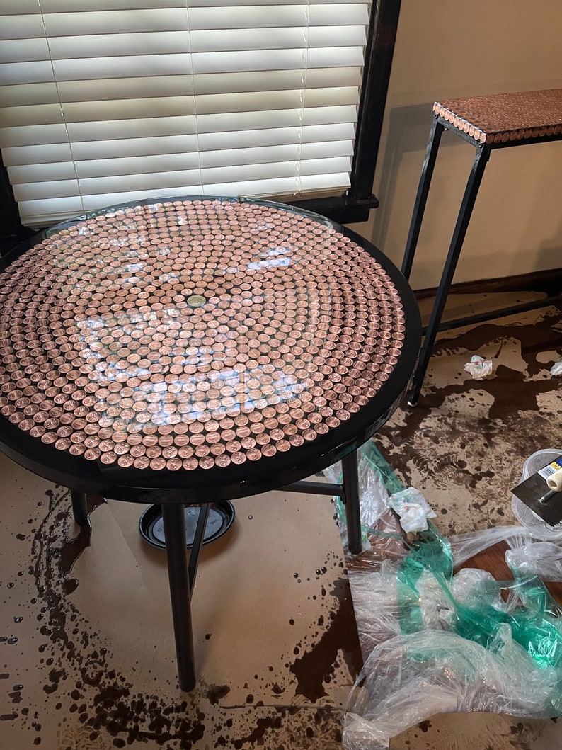 Stunning Penny Tiled Bistro Table Encased in Resin/epoxy - Etsy