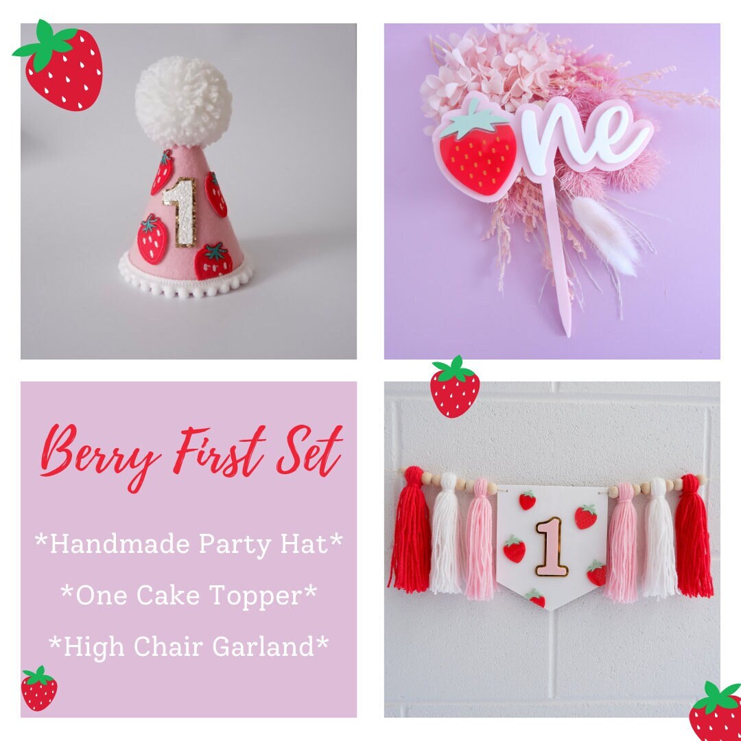 Berry First Set - Berry First Party Hat - Berry First Cake Topper ...