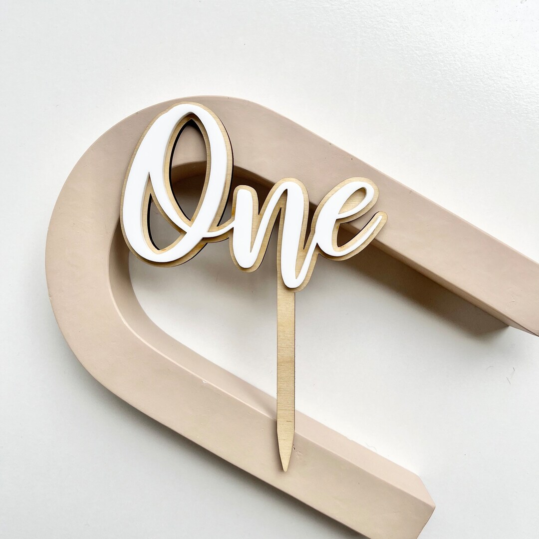 Wood White One Cake Topper First Birthday Cake Topper One - Etsy