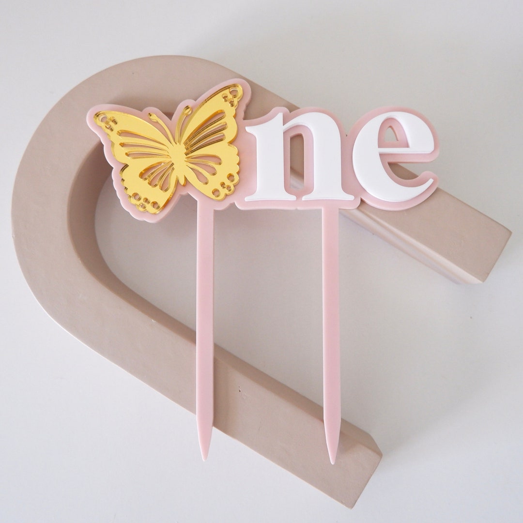 Blush Pink Butterfly One Cake Topper - First Birthday Cake Topper - One ...
