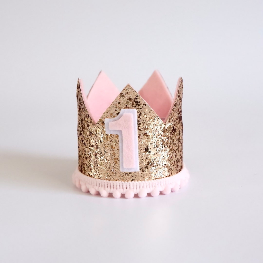 Gold Pink Birthday Crown | Glitter Crown | First Birthday | Birthday ...