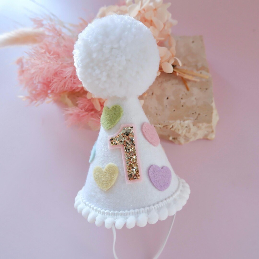 Pastel Hearts Party Hat - Little Sweetheart Birthday Hat - Birthday ...