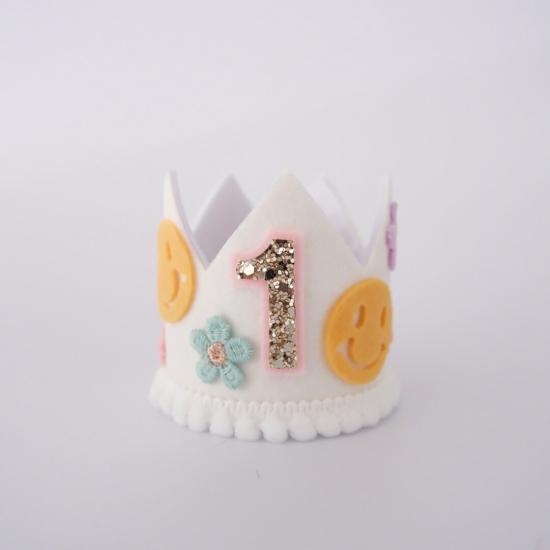 Groovy One With Smileys Birthday Crown - First Birthday - Daisy Crown ...