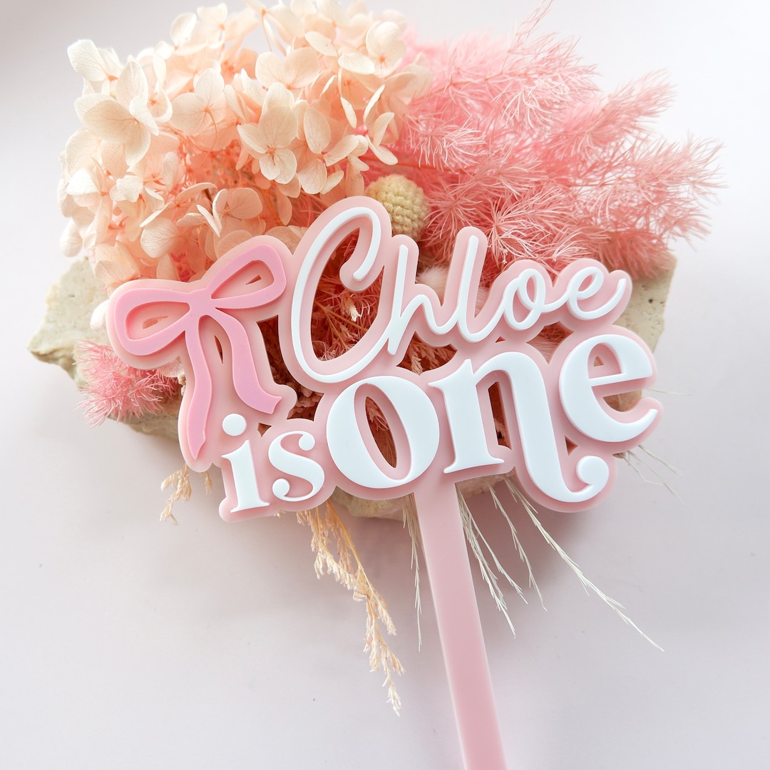 CUSTOM Pink Bow One Cake Topper - First Birthday Cake Topper - One Cake ...