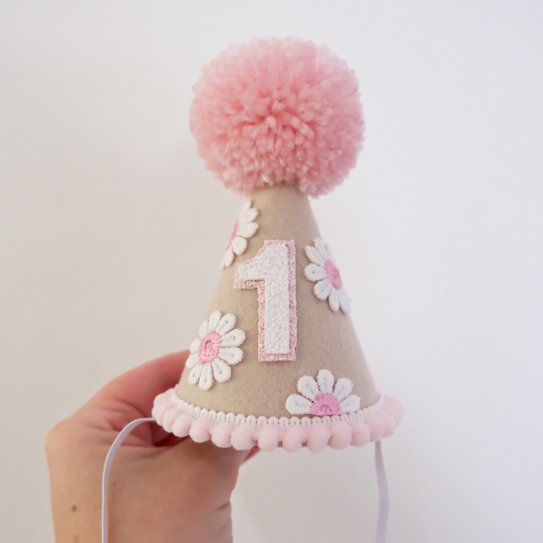 Boho Pink Daisy Party Hat - Boho Pink Daisy Birthday Hat - Birthday ...