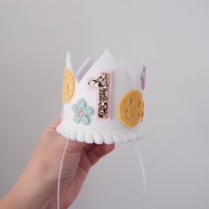 Groovy One With Smileys Birthday Crown - First Birthday - Daisy Crown ...