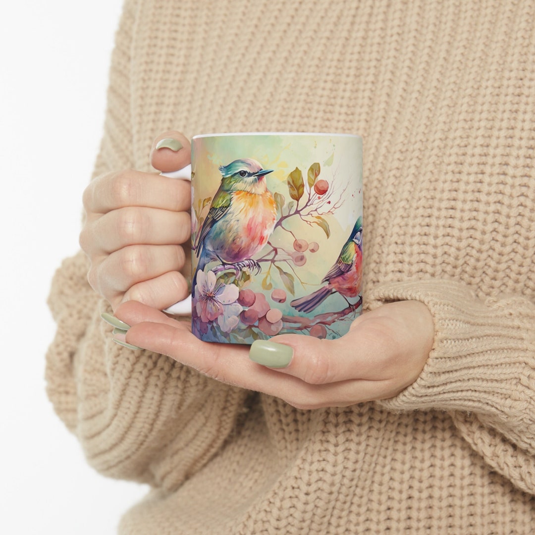 Bird Mug Bird Coffee Mug Flower Mug Bird Lover Gift Bird - Etsy