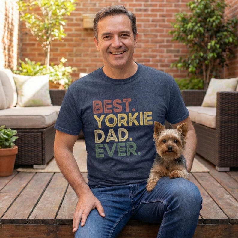 Best Yorkie Dad Ever Shirt | Retro Yorkshire Terrier Gift | Funny ...