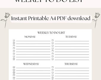 Weekly to Do List - Printable & Fillable A4 PDF - Etsy