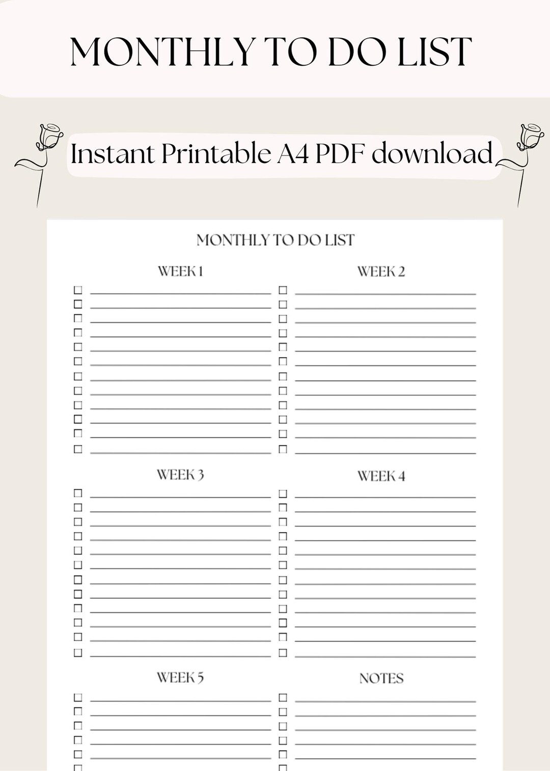 Monthly to Do List - Printable + Fillable A4 PDF - Etsy