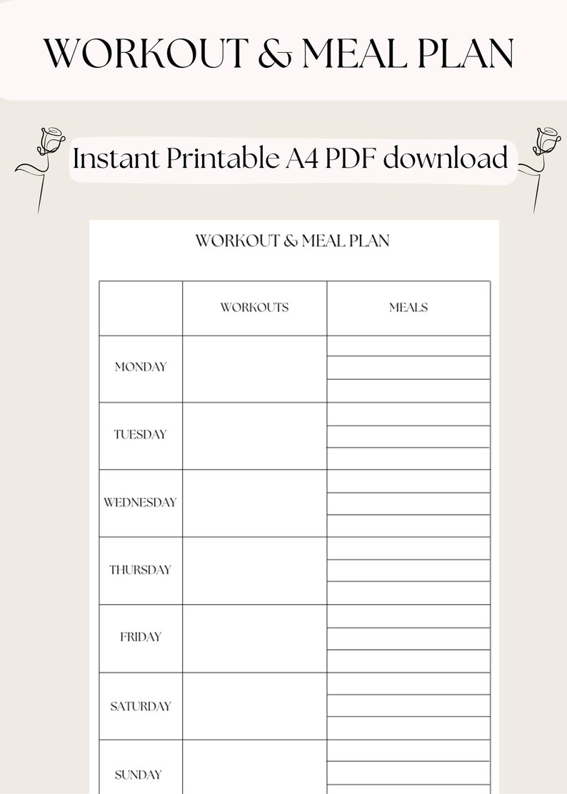 Workout & Meal Plan - Printable + Fillable A4 PDF - Etsy