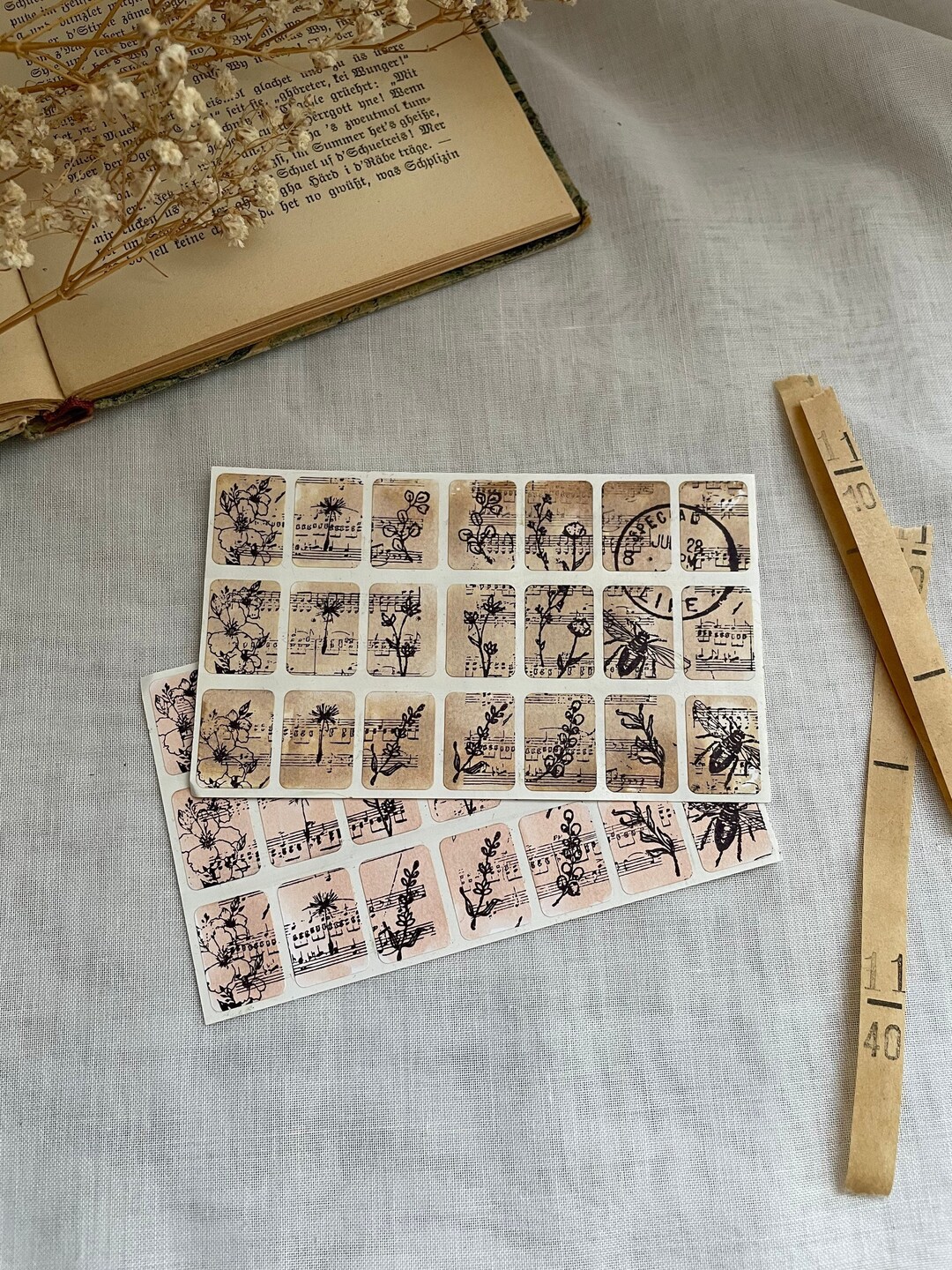 Hand Stamped Stickers Floral Watercolour Stickers Vintage Stickers ...