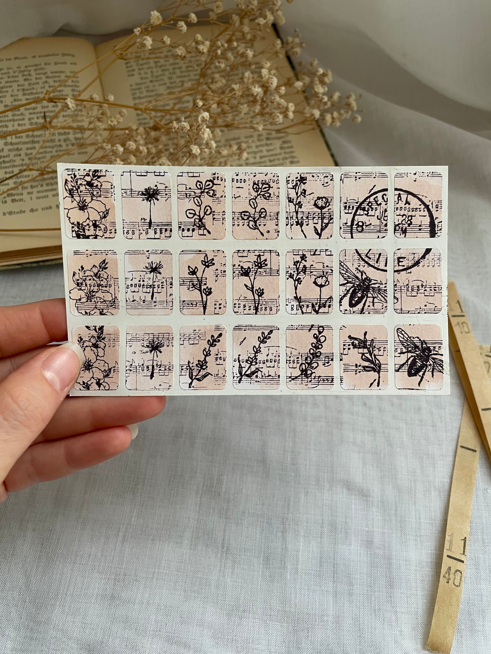 Hand Stamped Stickers Floral Watercolour Stickers Vintage Stickers ...