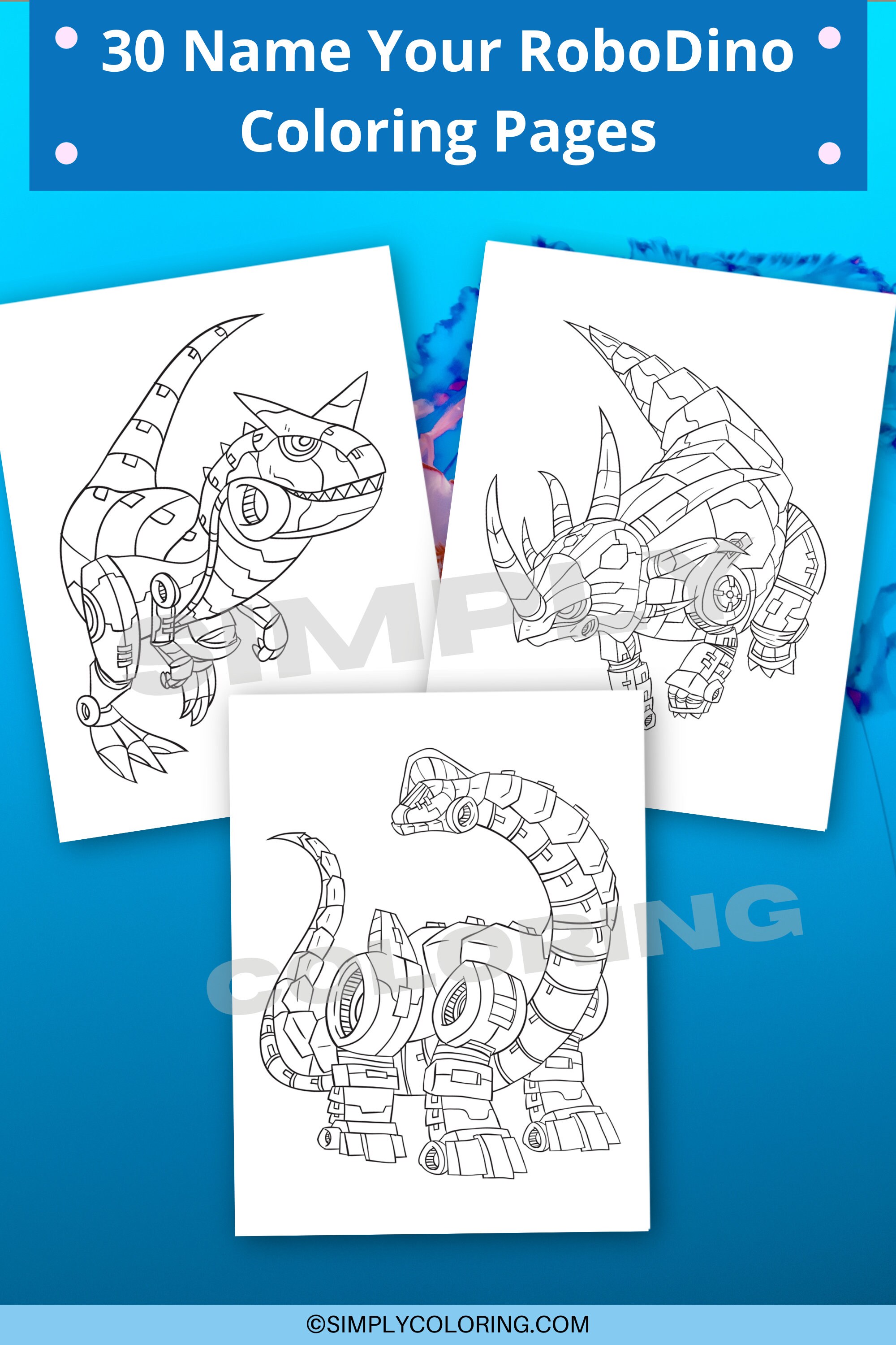 Printable Dinosaur Coloring Pages, Robot Coloring Pages, Instant ...
