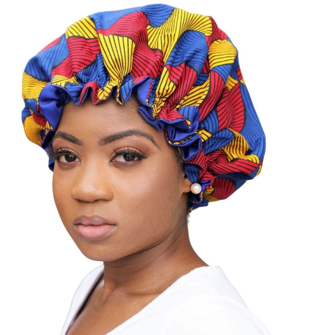 Satin Reversible African Hair Bonnet, Premium Ankara Print Two Layered ...