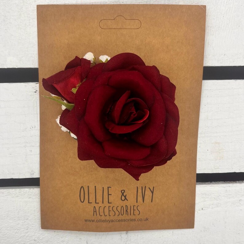 Valentines Luxurious Velvet Red Rose Hair Clip With Miniature Flowers ...