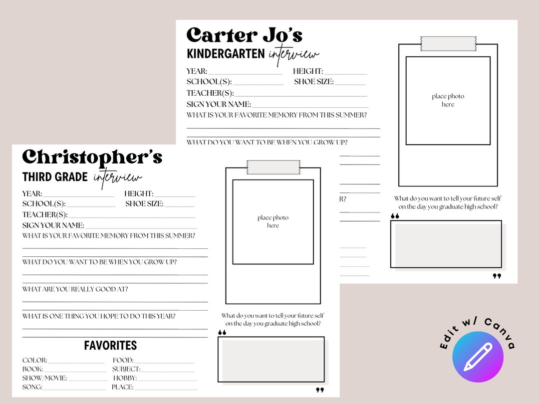 Back to School Interview, First Day of School Questionnaire, Beginning ...