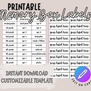 Memory Box Labels, Milestone Tote Labels, Printable Folder Labels ...