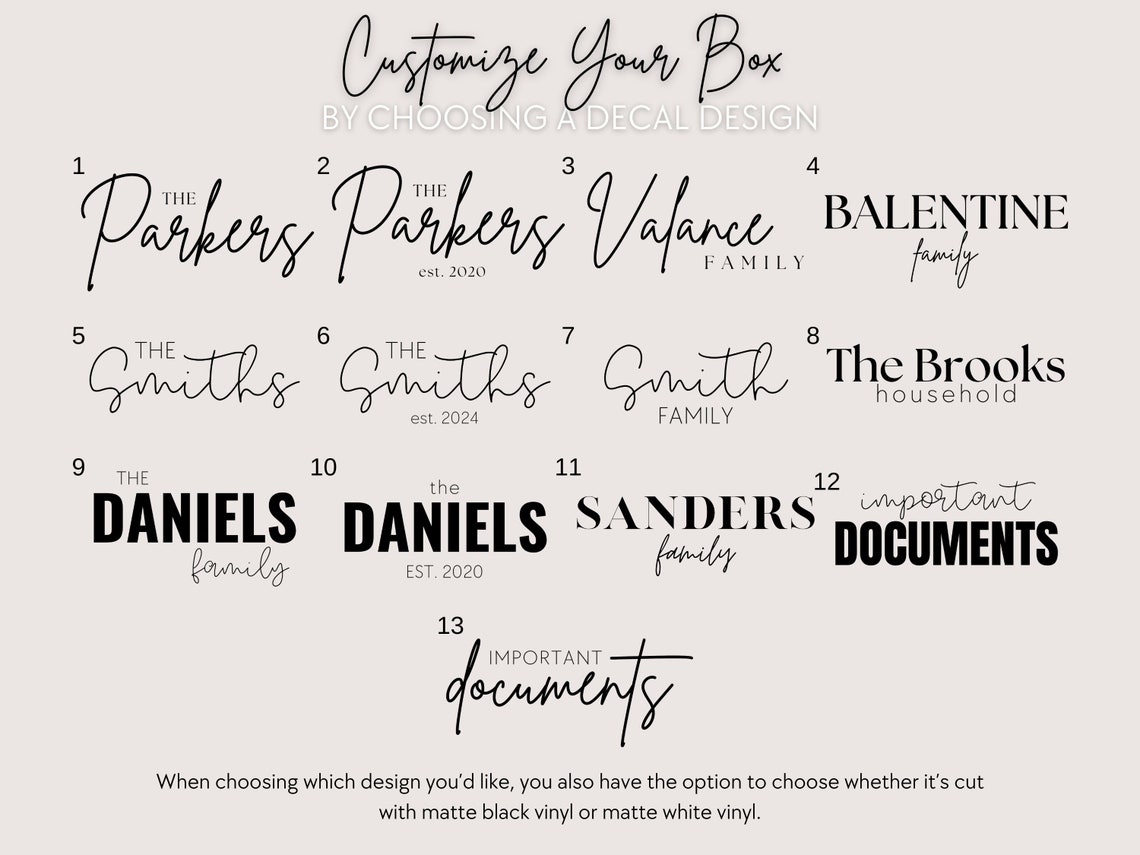 Custom File Box Decal, Family Name Vinyl Label - Etsy